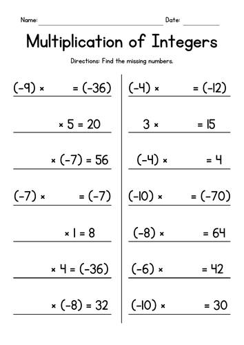 Integers Math Worksheets BUNDLE - Positive and Negative Numbers - Test ...
