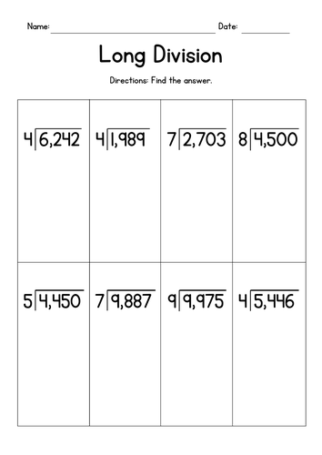 Dividing 4-Digit by 1-Digit Numbers (with remainder) | Teaching Resources