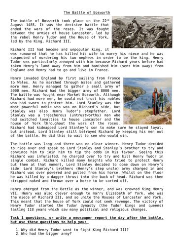 The Battle of Bosworth | Teaching Resources