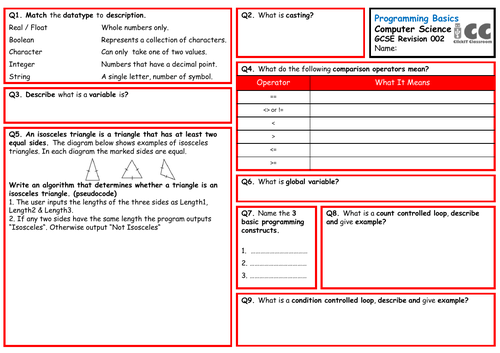 GCSE Comp Sci Revision 002 - Programming Basics | Teaching Resources GCSE Comp Sci Revision 002 - Programming Basics | Teaching Resources