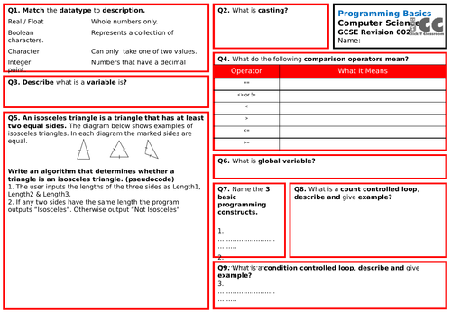 GCSE Comp Sci Revision 002 - Programming Basics | Teaching Resources GCSE Comp Sci Revision 002 - Programming Basics | Teaching Resources
