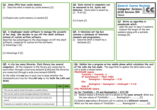 GCSE Comp Sci Revision 004 - General Course Revision | Teaching Resources GCSE Comp Sci Revision 004 - General Course Revision | Teaching Resources