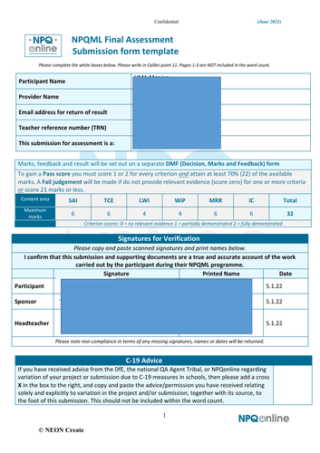 NPQML Final assessment -2022- pass mark: 30/32 | Teaching Resources