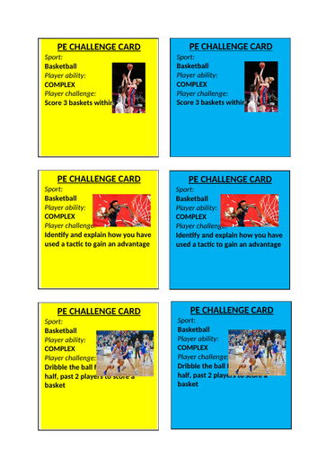 Basketball Individual Challenge Cards | Teaching Resources