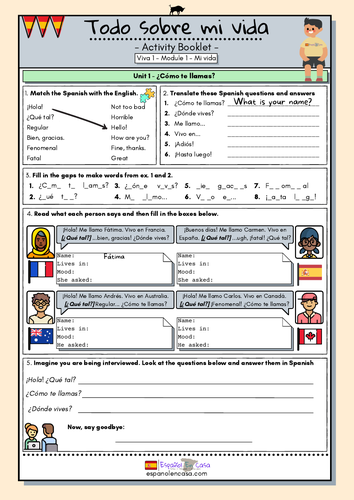 Viva 1 - Module 1 "Mi vida" - Spanish Revision booklet | Homework ...