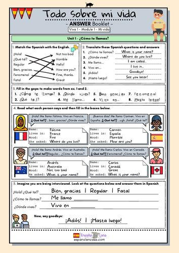 Viva 1 - Module 1 "Mi vida" - Spanish Revision booklet | Homework ...