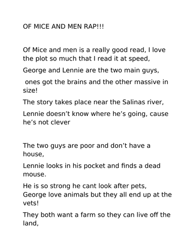OF MICE AND MEN RAP | Teaching Resources