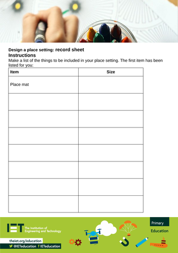 Design a place setting for a party | Teaching Resources