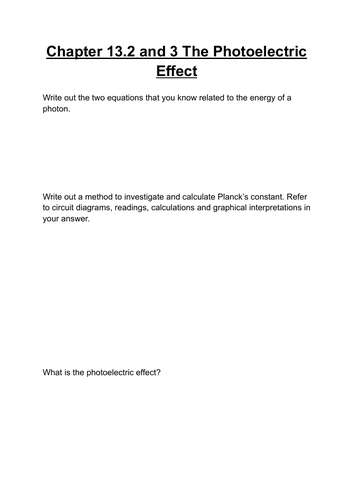 OCR The Photoelectric Effect Workbook with Answers | Teaching Resources