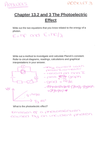 OCR The Photoelectric Effect Workbook with Answers | Teaching Resources