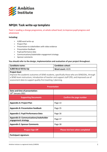 NPQH Task 1 and 2 (Pass Jan 2022) | Teaching Resources