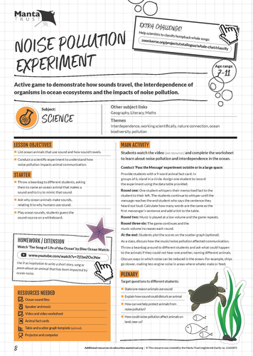 Manta Trust: Noise Pollution Experiment (KS2 Science: Sound) | Teaching ...