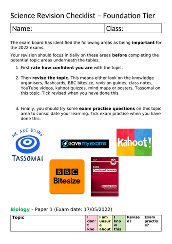 Edexcel Combined Science Foundation Checklist | Teaching Resources Edexcel Combined Science Foundation Checklist | Teaching Resources
