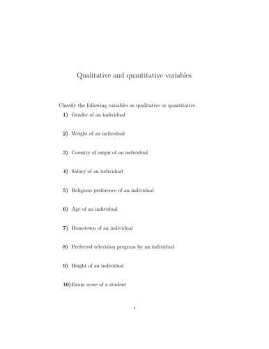 Qualitative and quantitative variables worksheet (with solutions ...