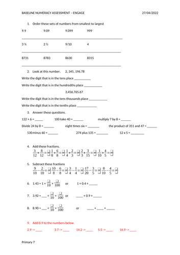 Baseline assessment term 1,2&3 - P7 | Teaching Resources
