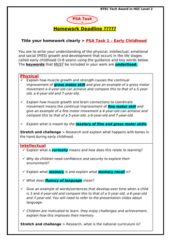 BTEC Tech Award HSC Component 1 Childhood 2024-2025 | Teaching Resources