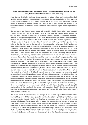 Value of source for revealing Napier’s attitude towards Chartists and ...