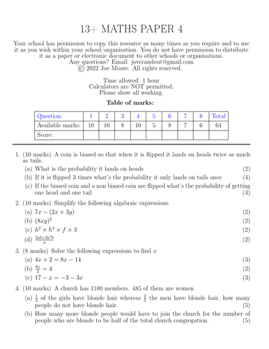 13+ Maths Papers for Independent Schools (MTS, Haberdashers, Eton, St ...