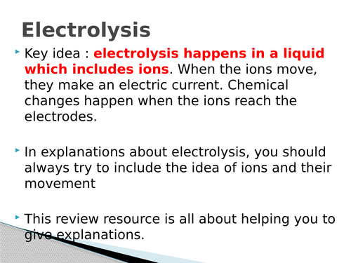 Interactive slides explaining electrolysis | Teaching Resources