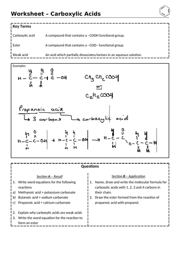 Carboxylic Acids: Fully Resourced Lesson for GCSE Chemistry Unit 7 ...
