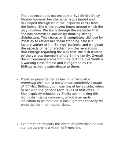 GCSE ENGLISH LITERATURE AN INSPECTOR CALLS - EVA SMITH | Teaching Resources
