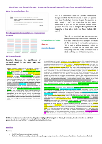 AQA A level - Texts in shared contexts - Approaching the prose/poetry ...