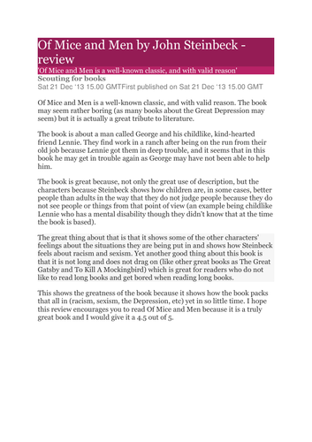 Year 9 Of Mice and Men- 30 Lessons | Teaching Resources