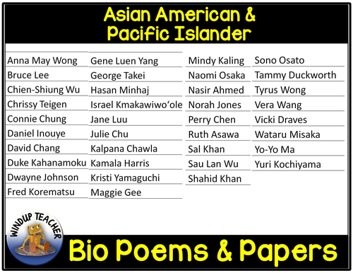 Asian American and Pacific Islander Biography Poem Activity | Teaching ...