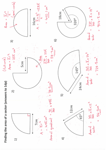 Area of a sector worksheet | Teaching Resources