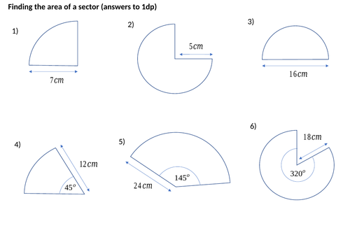 Area of a sector worksheet | Teaching Resources