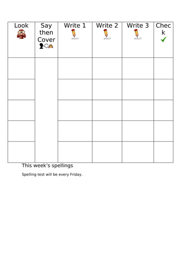 Spelling homework template | Teaching Resources