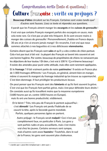 [French FFL A2 comprehension] French culture: truth or prejudice ...