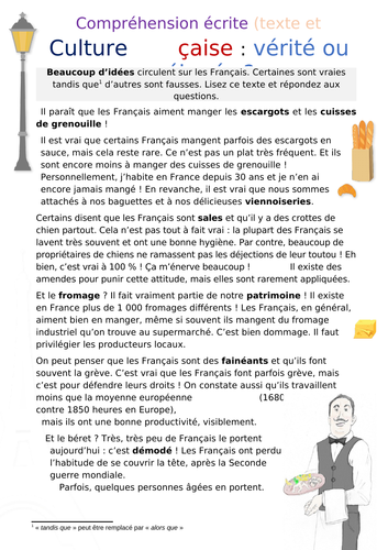[French FFL A2 comprehension] French culture: truth or prejudice ...