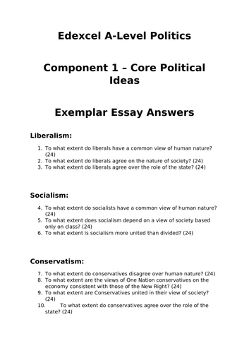 Edexcel Core Political Ideas - Exemplar Ideologies Essay Answers ...