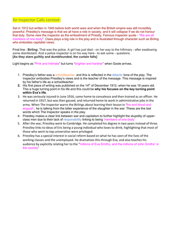 GCSE 'An Inspector Calls' Complete Revision Notes | Teaching Resources