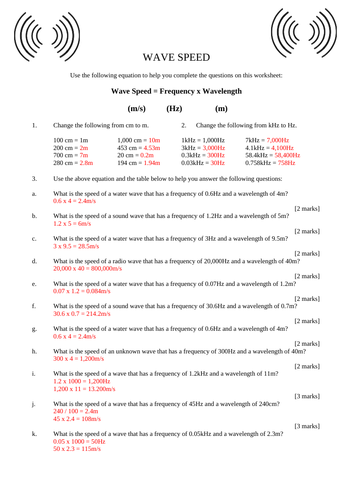Wave Speed Calculations Worksheet with Answers - GCSE Physics Paper 2 ...