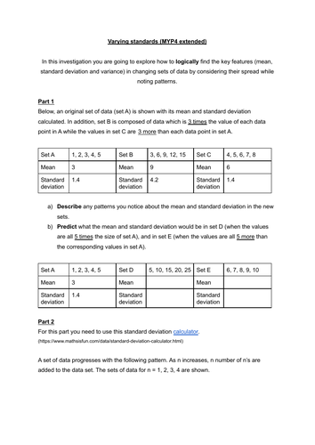 IB MYP Maths (Criteria B) - Standard Deviation Investigation | Teaching ...