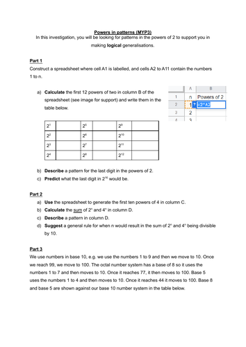 IB MYP Maths (Criteria B) - Exponents and Algorithms Investigation ...