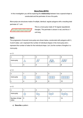 IB MYP Maths (Criteria B) - Arithmetic/Linear Sequences Investigation ...