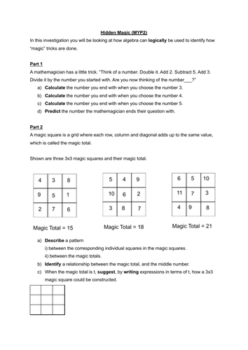 IB MYP Maths (Criteria B) - Substitution and Expressions Investigation ...