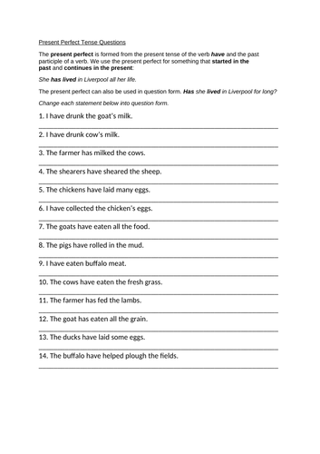 Worksheet: Identify and Use Present Perfect Tense in Question Form ...