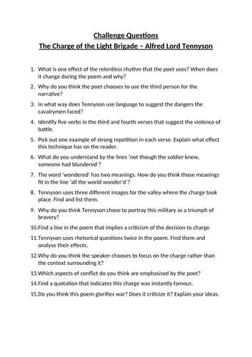 Charge of the Light Brigade (PPT & Independent Worksheet | Teaching ...