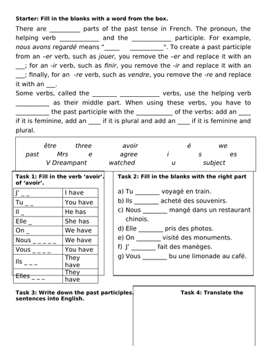 French Past tense - Passé composé | Teaching Resources