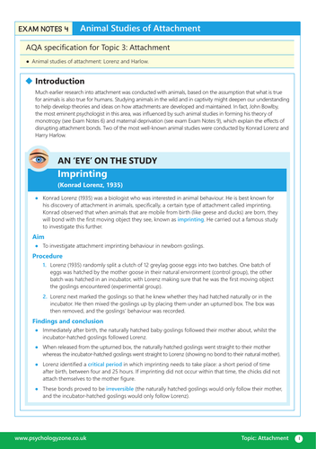 AQA A Level Psychology: Attachments: Animal Studies | Teaching Resources