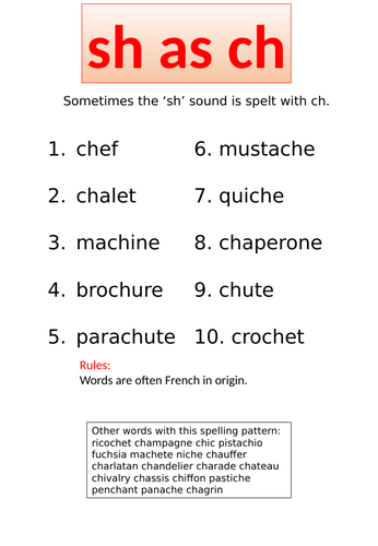 'sh as ch' Spelling Booklet - Year 3/4 | Teaching Resources