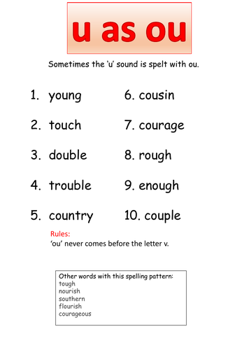 'u as ou' Spelling Booklet - Year 3/4 | Teaching Resources