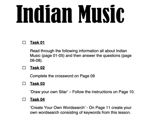 Indian Classical and Bhangra Music (Cover Booklet) | Teaching Resources
