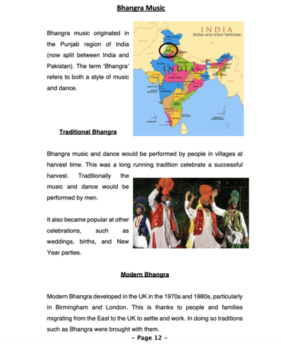 Indian Classical and Bhangra Music (Cover Booklet) | Teaching Resources