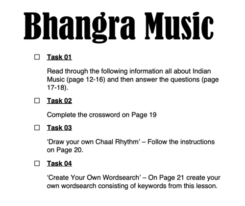 Indian Classical and Bhangra Music (Cover Booklet) | Teaching Resources