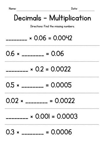 Multiplying Decimals Test